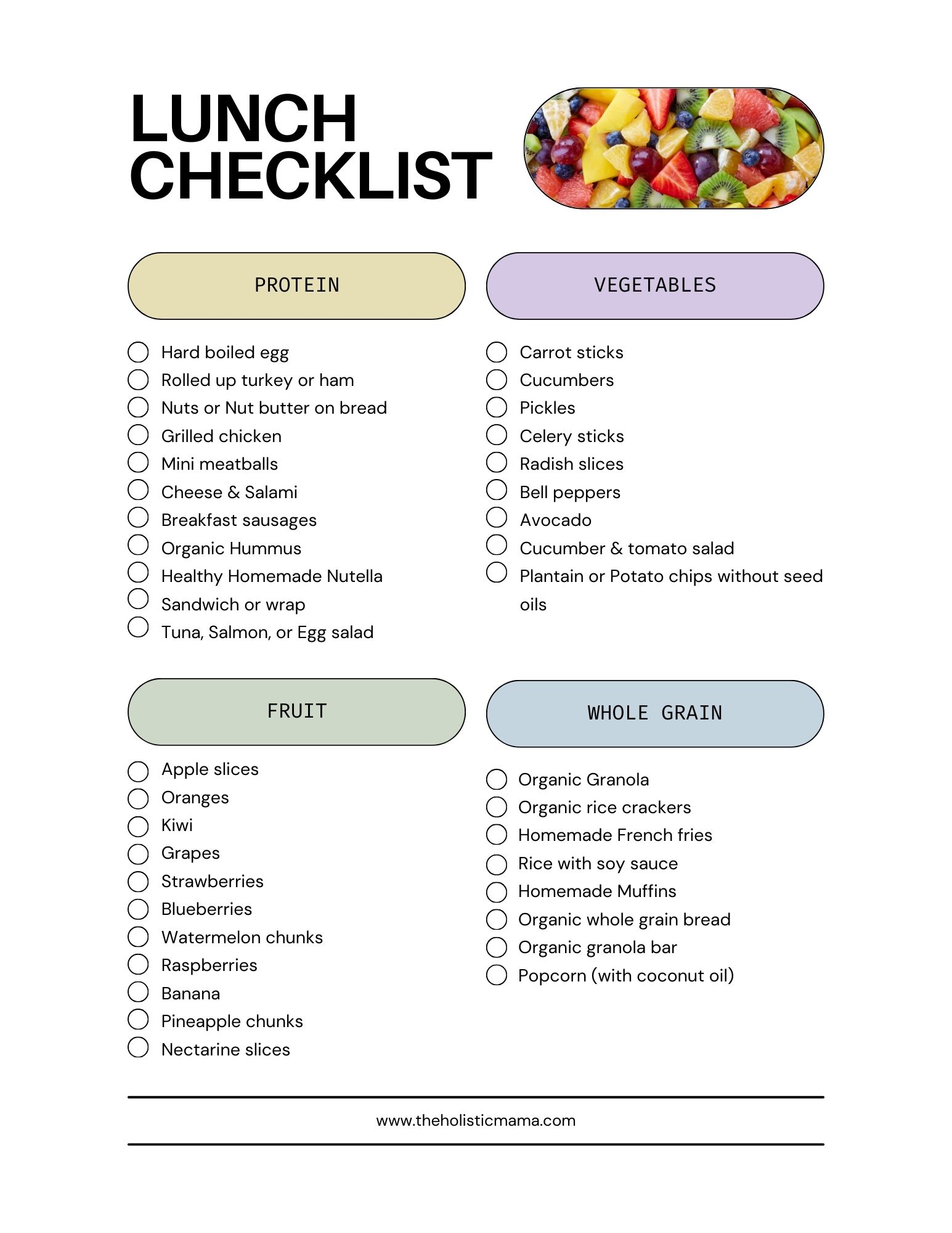 Lunch Checklist - The Holistic Mama